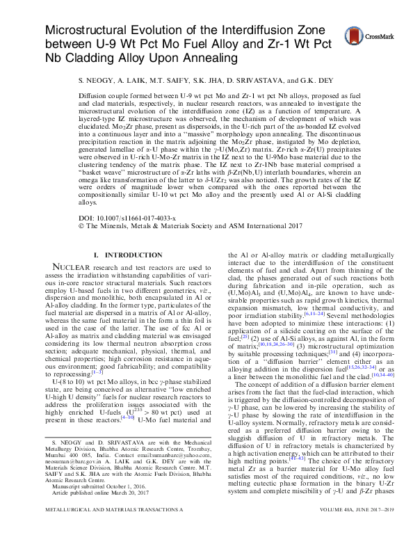 (PDF) Microstructural Evolution of the Interdiffusion Zone