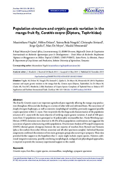 (PDF) Population structure and cryptic genetic variation in the mango fruit fly, Ceratitis ...