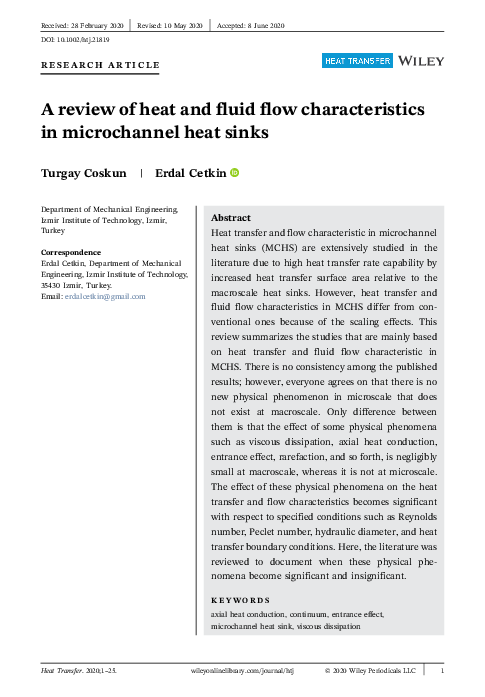 (PDF) A review of heat and fluid flow characteristics in microchannel heat sinks