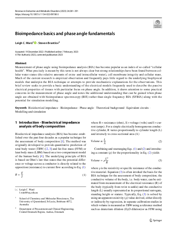 (PDF) Bioimpedance basics and phase angle fundamentals