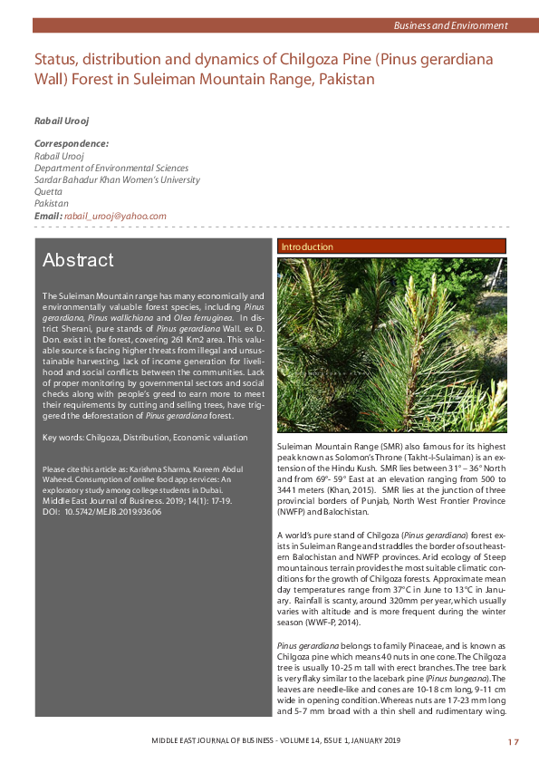 (PDF) Status, Distribution and Dynamics of Chilgoza Pine (Pinus Gerardiana Wall) Forest in ...