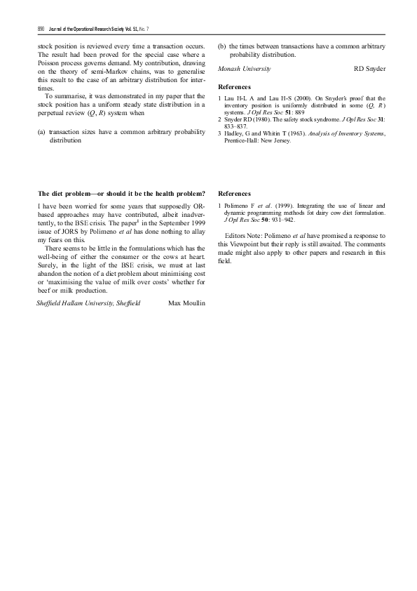 (PDF) The Diet Problem-Or Should It Be the Health Problem? | Max ...