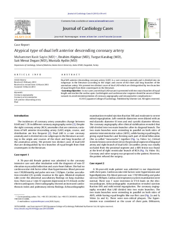 (PDF) Atypical type of dual left anterior descending coronary artery ...