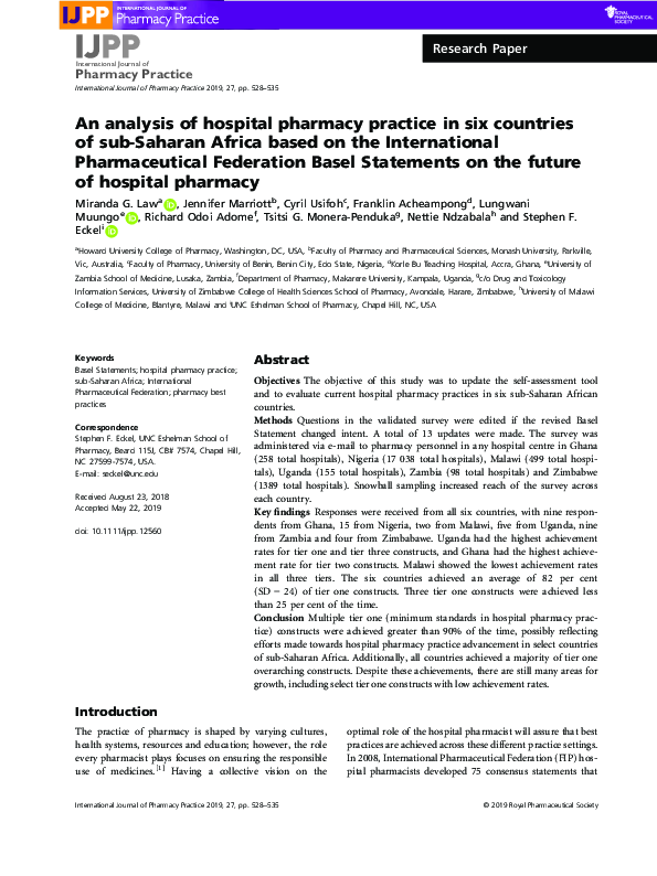 (PDF) An analysis of hospital pharmacy practice in six countries of sub-Saharan Africa based on ...