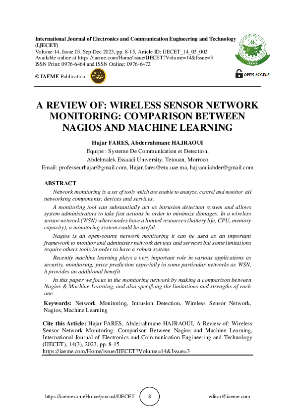 (PDF) A REVIEW OF: WIRELESS SENSOR NETWORK MONITORING: COMPARISON BETWEEN NAGIOS AND MACHINE ...