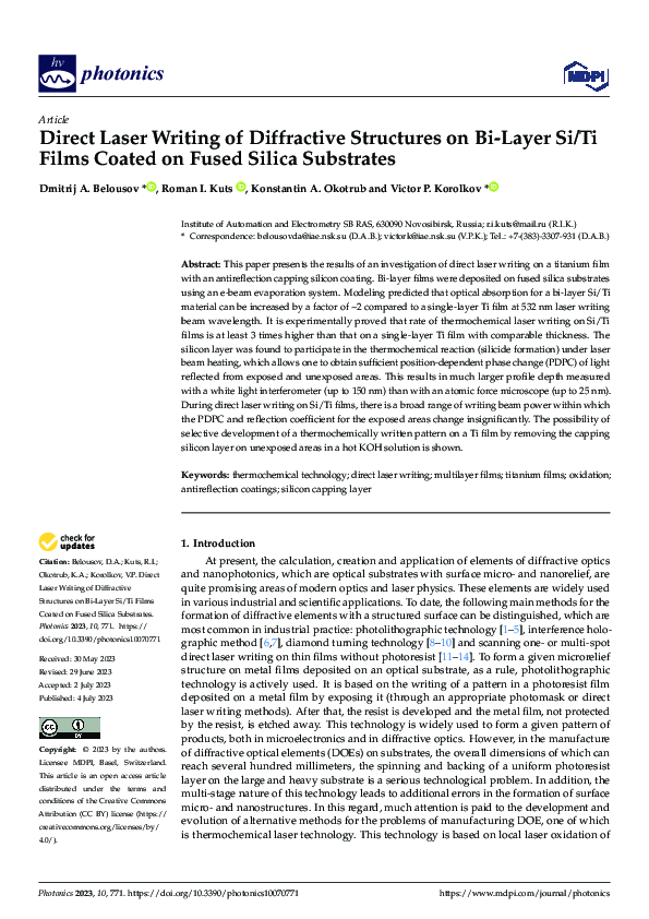 (PDF) Direct Laser Writing of Diffractive Structures on Bi-Layer Si/Ti ...