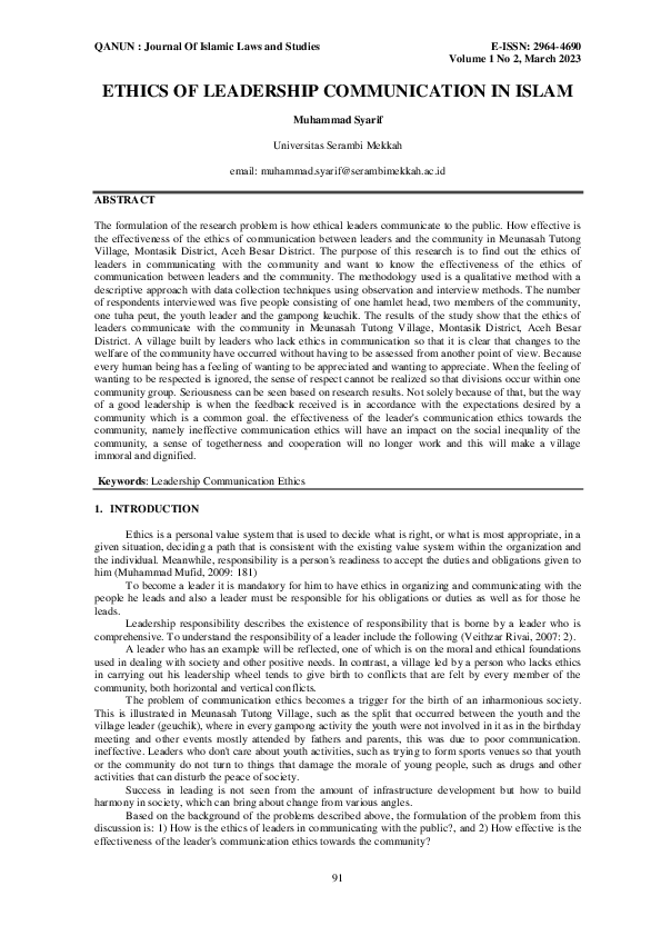 (PDF) Ethics of Leadership Communication in Islam