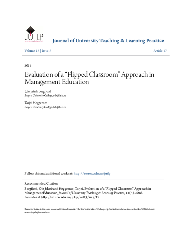 (PDF) Evaluating of a "Flipped Classroom" Approach in Management Education