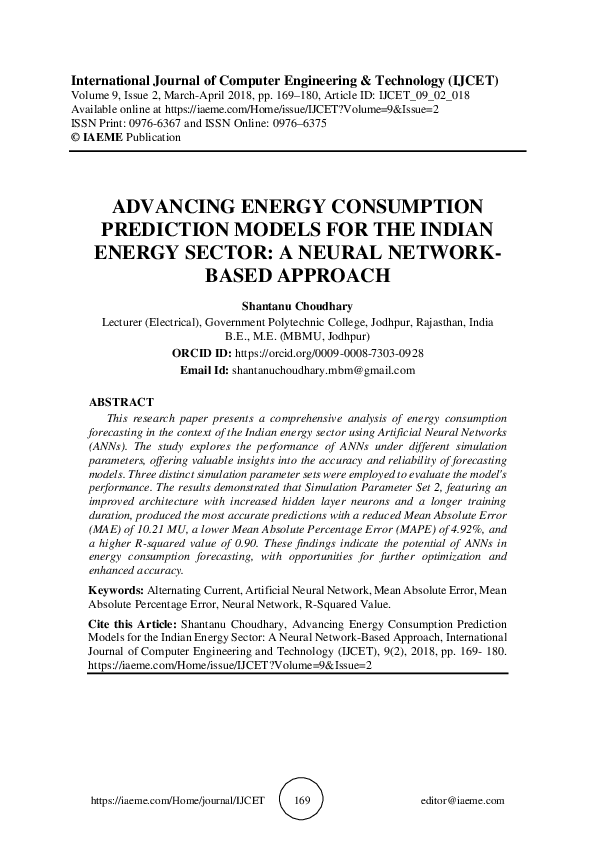 (PDF) ADVANCING ENERGY CONSUMPTION PREDICTION MODELS FOR THE INDIAN ...