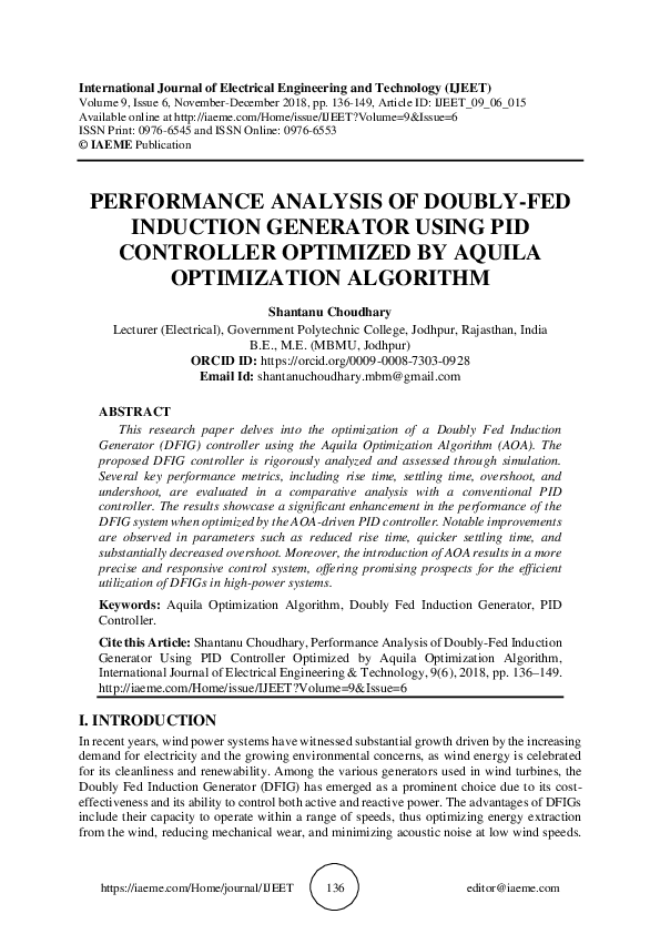 (PDF) PERFORMANCE ANALYSIS OF DOUBLY-FED INDUCTION GENERATOR USING PID CONTROLLER OPTIMIZED BY ...