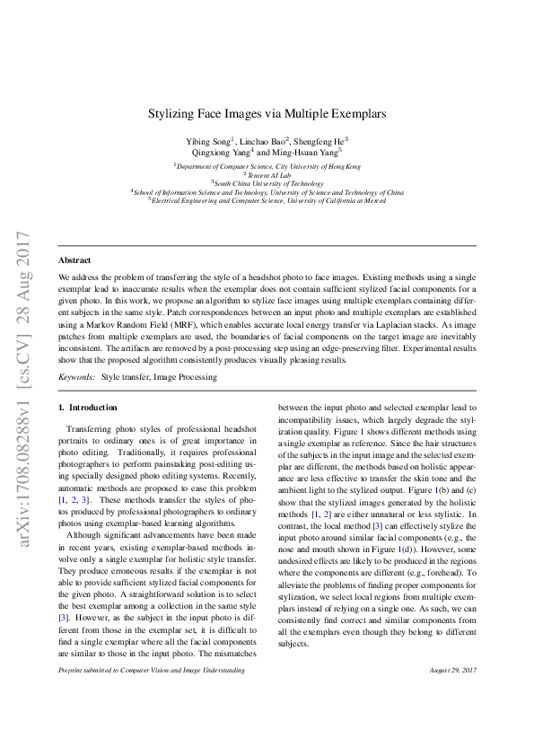 (PDF) Stylizing face images via multiple exemplars | Ming-Hsuan Yang - Academia.edu