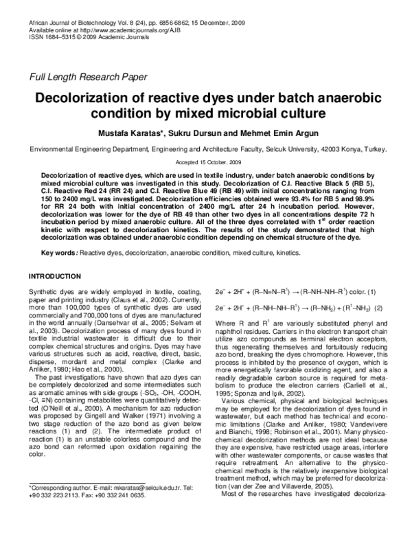 (PDF) Decolorization of reactive dyes under batch anaerobic condition by mixed microbial culture ...