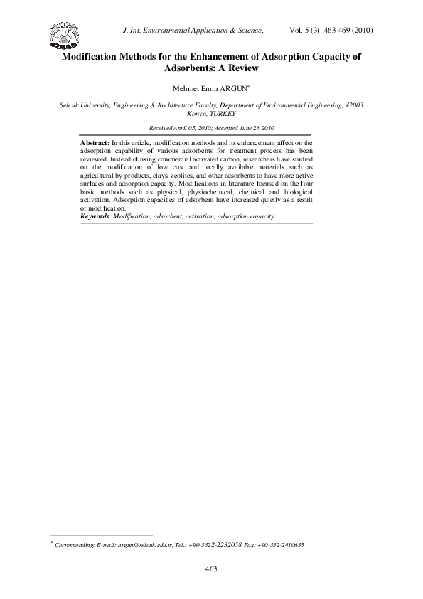 (PDF) Modification Methods for the Enhancement of Adsorption Capacity ...