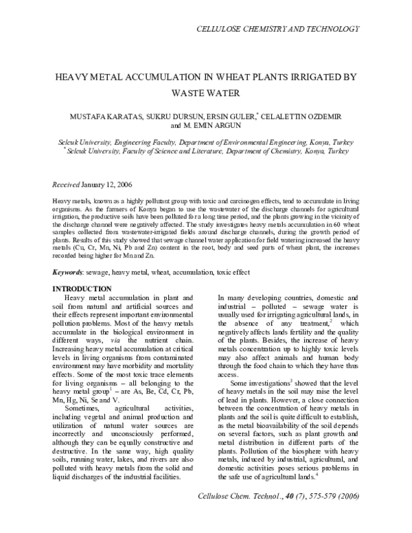 (PDF) Heavy Metal Accumulation in Irrigated Soil with Wastewater