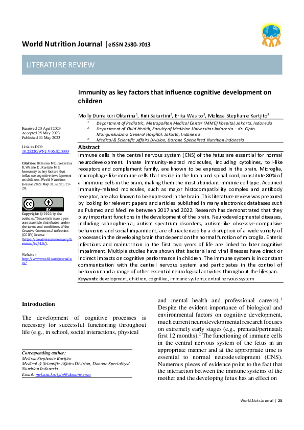 (PDF) Immunity as key factors that influence cognitive development on ...