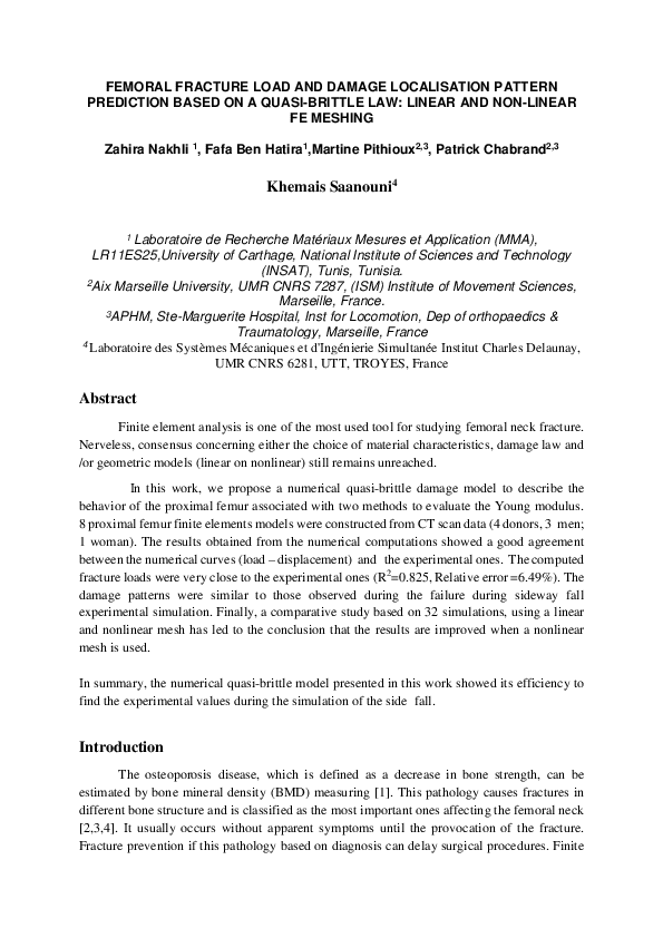 (PDF) Femoral fracture load and damage localisation pattern prediction based on a quasi-brittle ...