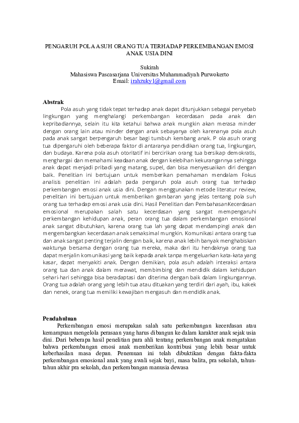 (DOC) PENGARUH POLA ASUH ORANG TUA TERHADAP PERKEMBANGAN EMOSI ANAK USIA DINI