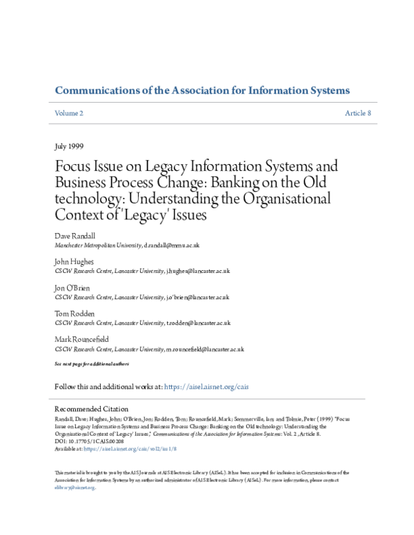 (PDF) Focus Issue on Legacy Information Systems and Business Process ...