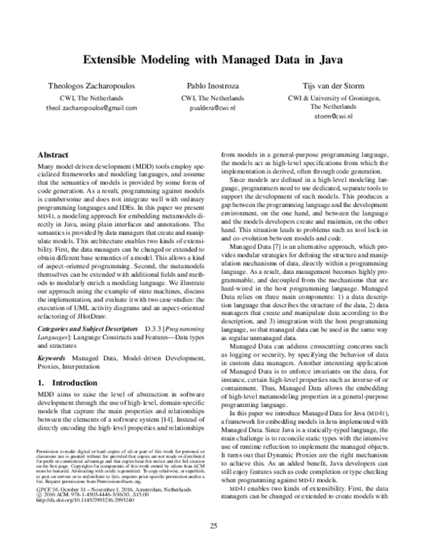 (PDF) Extensible modeling with managed data in Java