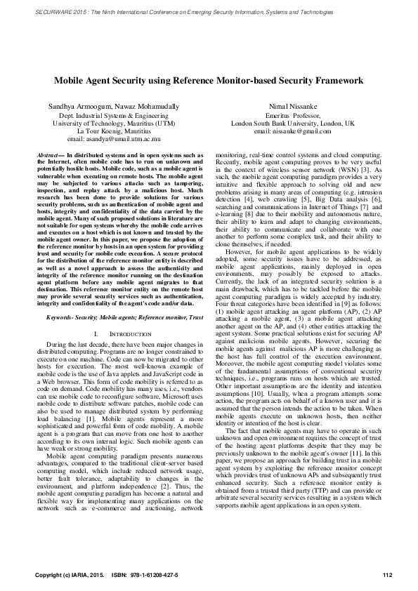 (PDF) Mobile Agent Security Using Reference Monitor Based Security ...