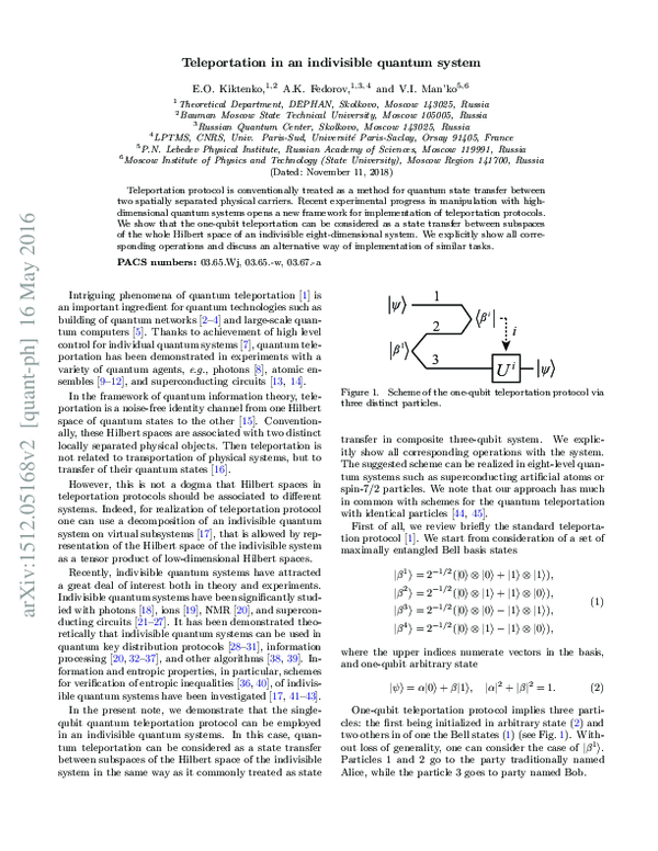 (PDF) Teleportation in an indivisible quantum system