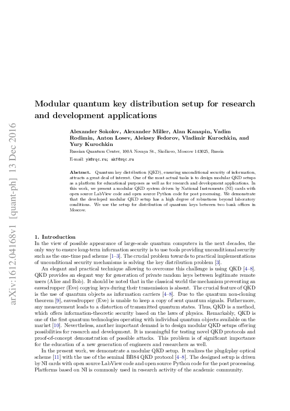 (PDF) Modular Quantum Key Distribution Setup for Research and ...