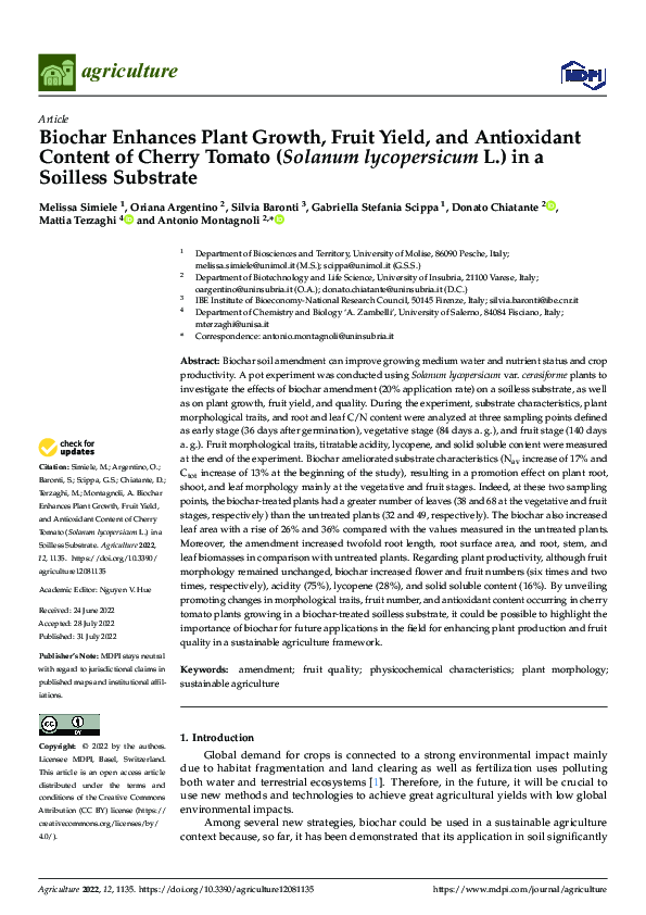 (PDF) Biochar Enhances Plant Growth, Fruit Yield, and Antioxidant Content of Cherry Tomato ...