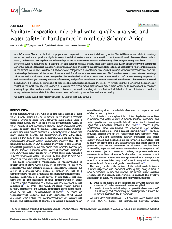 (PDF) Sanitary inspection, microbial water quality analysis, and water ...