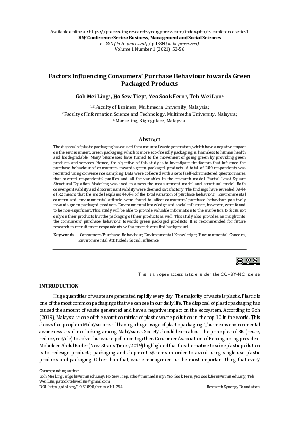 (PDF) Factors Influencing Consumers’ Purchase Behaviour towards Green Packaged Products