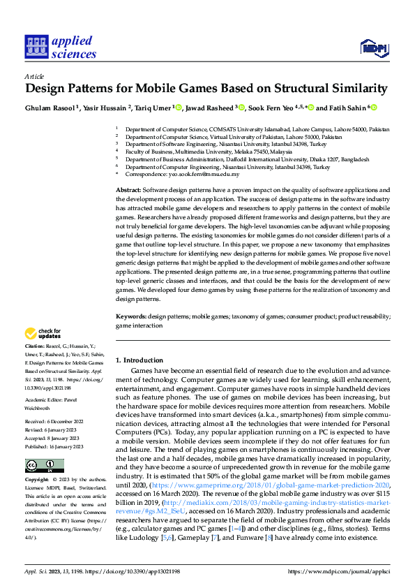 (PDF) Design Patterns for Mobile Games Based on Structural Similarity