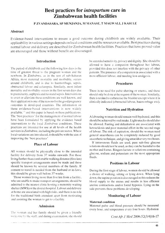 (PDF) Best Practices For Intrapartum Care In Zimbabwean Health Facilities