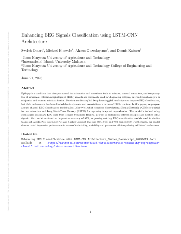 (PDF) Enhancing EEG Signals Classification using LSTM-CNN Architecture | Dennis Mugambi ...