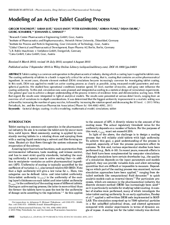 (PDF) Modeling of an Active Tablet Coating Process