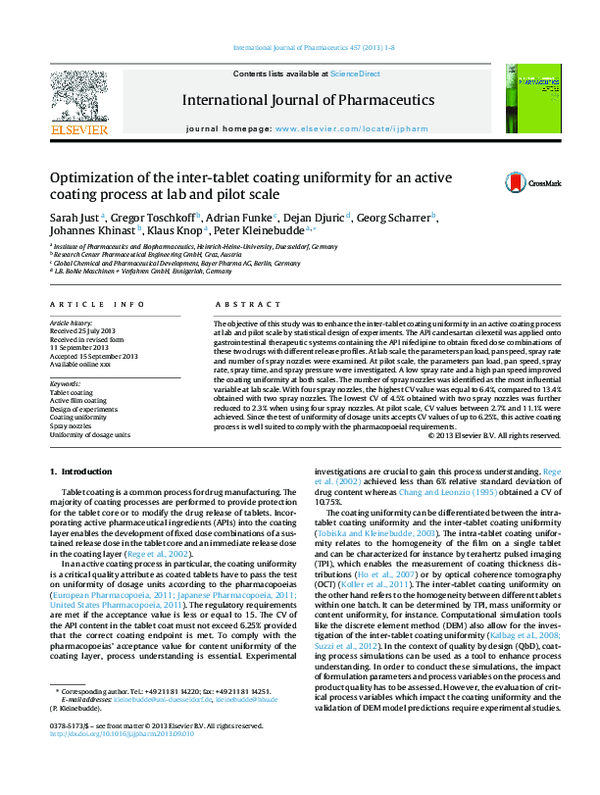 (PDF) Optimization of the inter-tablet coating uniformity for an active coating process at lab ...