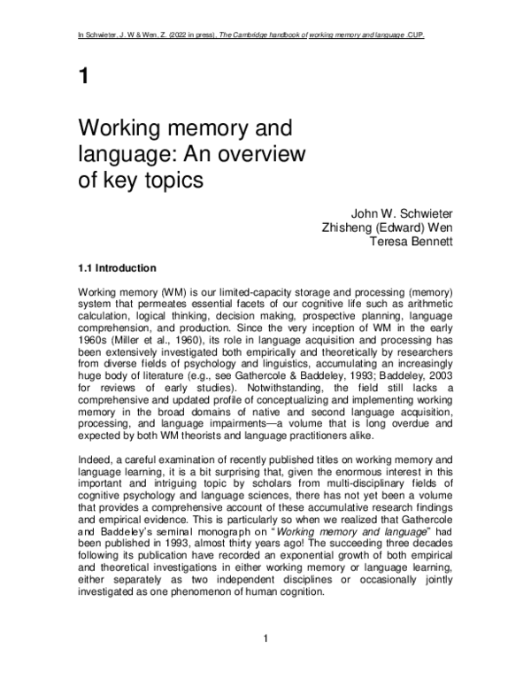 (PDF) Working memory and language: An overview of key topics