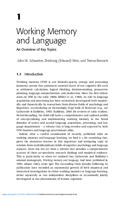 (PDF) The Cambridge Handbook of Working Memory and Language