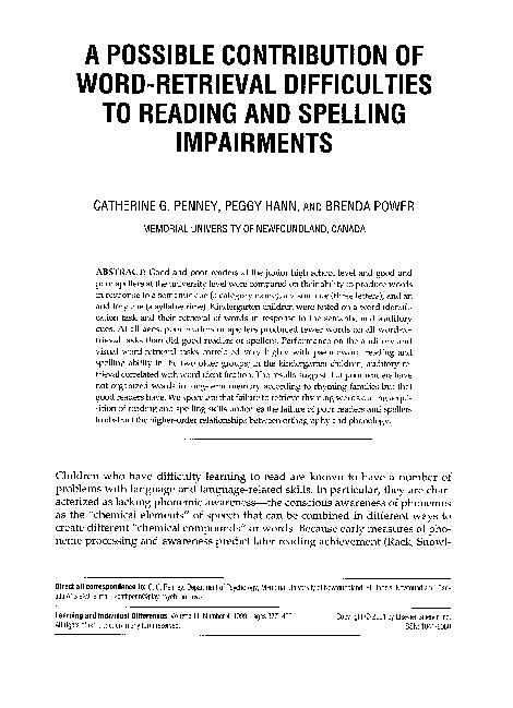 (PDF) A possible contribution of word-retrieval difficulties to reading ...