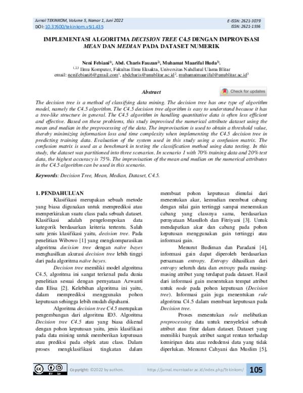 (PDF) Implementasi Algoritma Decision Tree C4.5 Dengan Improvisasi Mean Dan Median Pada Dataset ...
