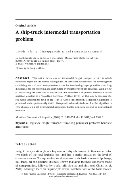 (PDF) A ship-truck intermodal transportation problem