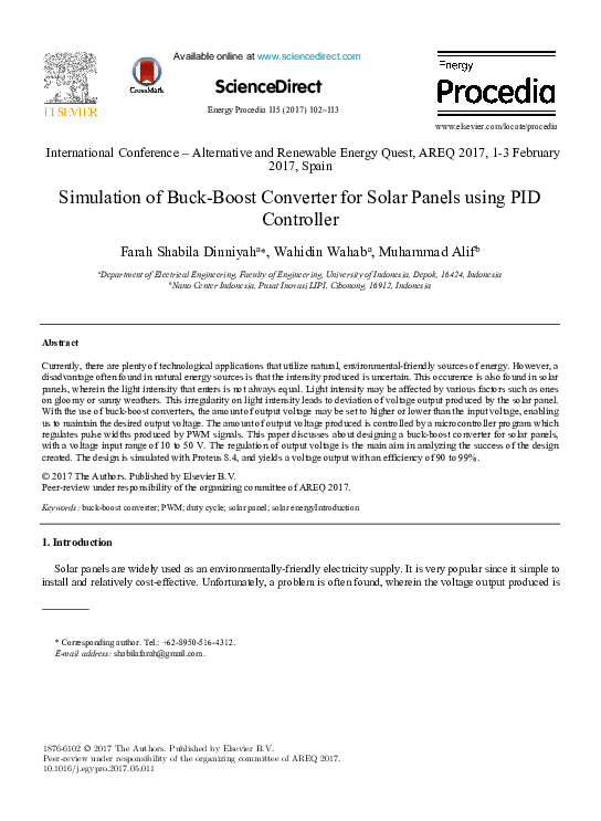(PDF) Simulation of Buck-Boost Converter for Solar Panels using PID Controller | wahidin wahab ...