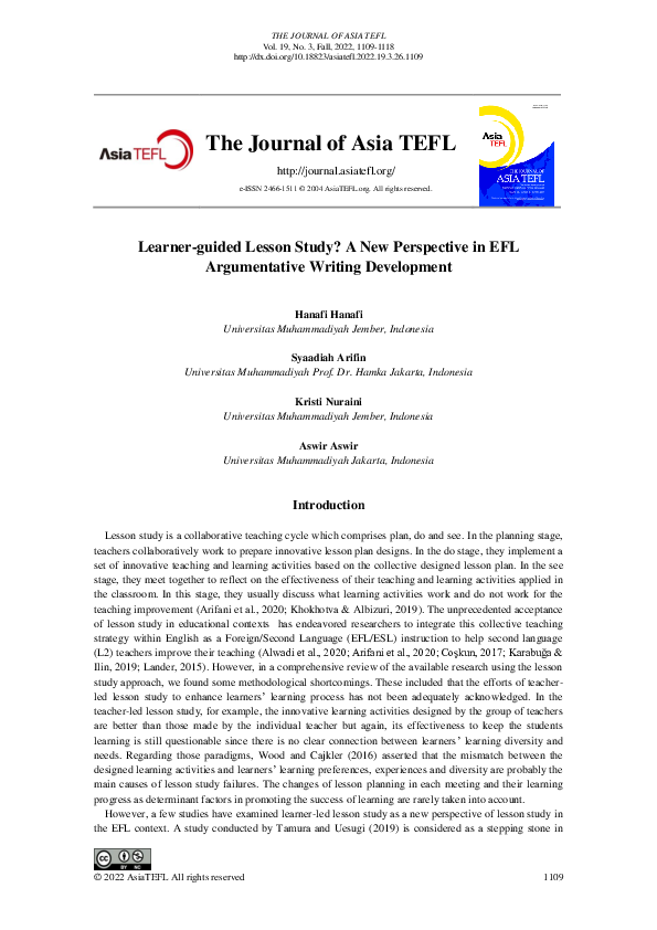 (PDF) Learner-guided Lesson Study? A New Perspective in EFL ...