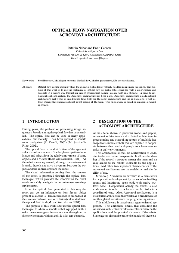 (PDF) Optical Flow Navigation Over Acromovi Architecture