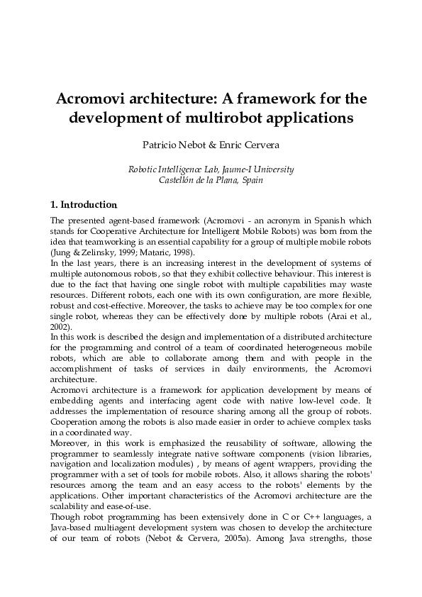 (PDF) Acromovi Architecture: A Framework for the Development of Multirobot Applications