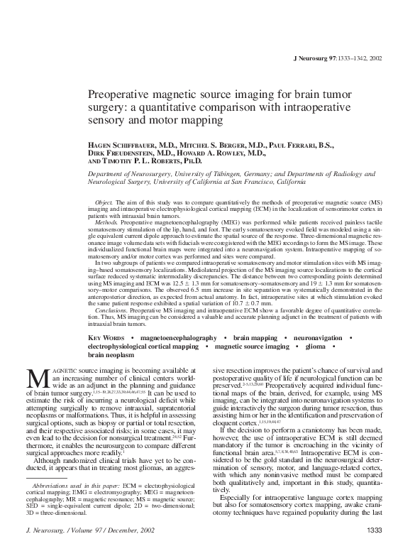 (PDF) Preoperative magnetic source imaging for brain tumor surgery: a quantitative comparison ...