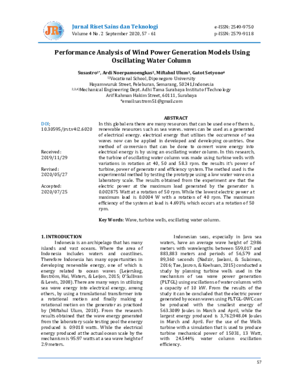 (PDF) Performance Analysis of Wind Power Generation Models Using Oscillating Water Column