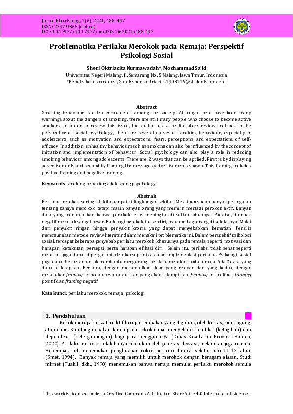 (PDF) Problematika Perilaku Merokok pada Remaja: Perspektif Psikologi ...
