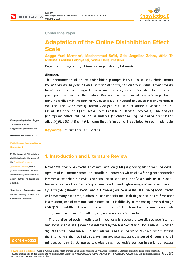 (PDF) Adaptation of the Online Disinhibition Effect Scale