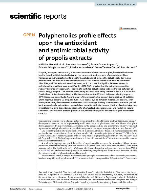 (PDF) Polyphenolics profile effects upon the antioxidant and antimicrobial activity of propolis ...