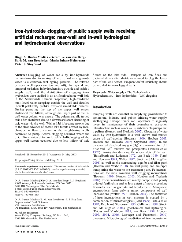 (PDF) Iron-hydroxide clogging of public supply wells receiving ...