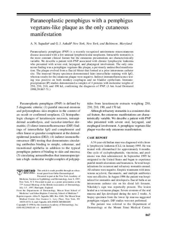 (PDF) Paraneoplastic pemphigus with a pemphigus vegetans-like plaque as ...